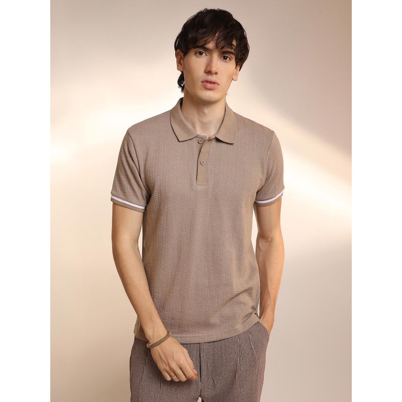 Buy Campus Sutra Mens Hazelnut Beige Textured Polo T-Shirt Online
