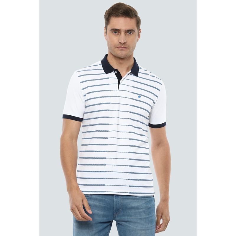 Buy Louis Philippe Men White Stripes Collar Neck Regular Fit Polo T ...