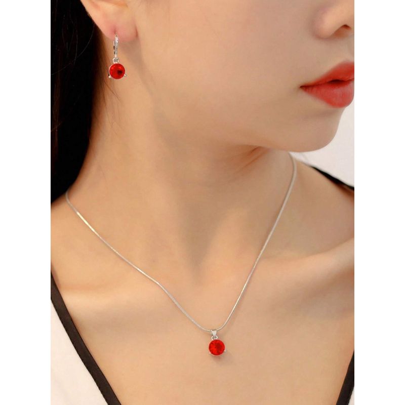 Buy Jewels Galaxy Silver Plated Red CZ Stone-Studded Jewellery Set Online