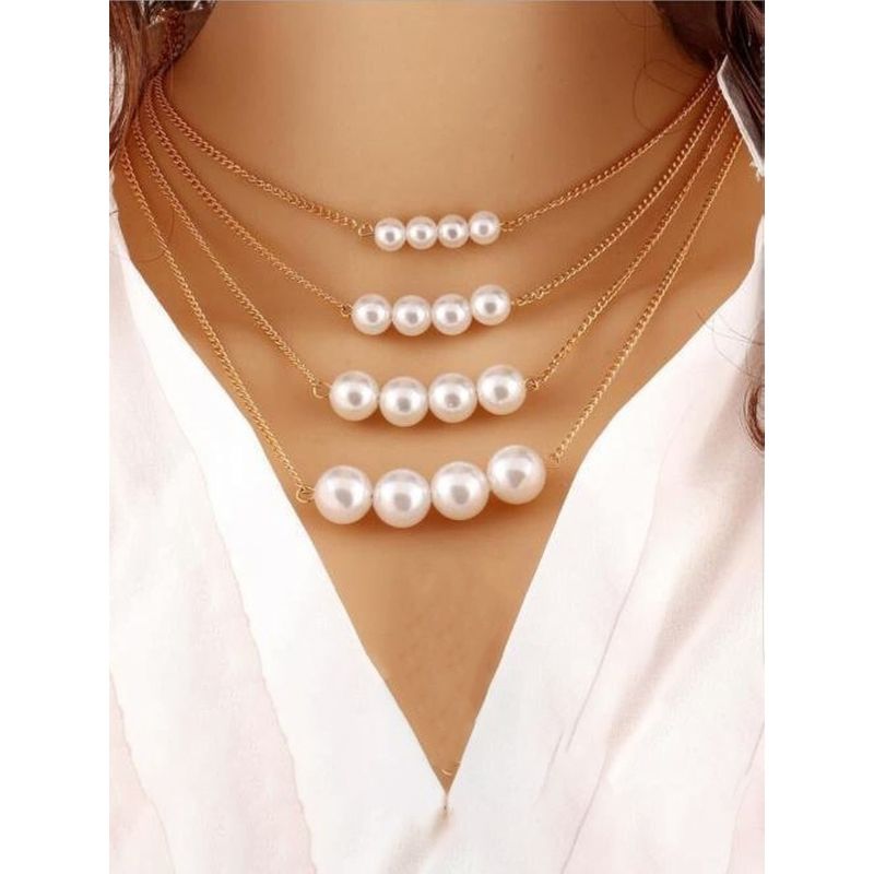 Buy Jewels Galaxy White Gold Plated Pearl Studded Multi-Strand Layered ...