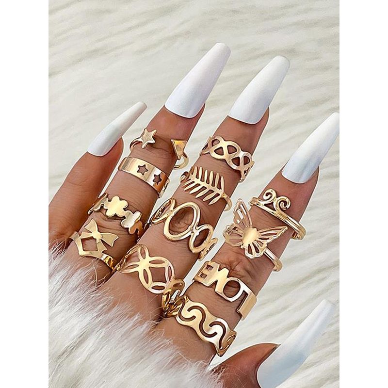 Buy Jewels Galaxy Gold Plated Stackable Rings (Pack of 12) Online