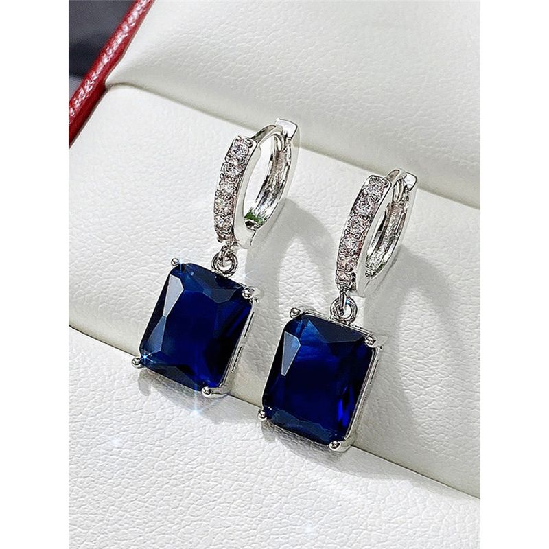 Buy Jewels Galaxy Silver Plated Navy Blue Rectangular American Diamond ...