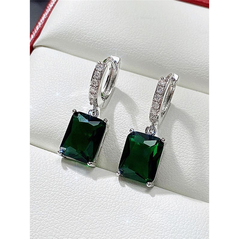 Buy Jewels Galaxy Silver Plated Green Rectangular American Diamond Ice ...