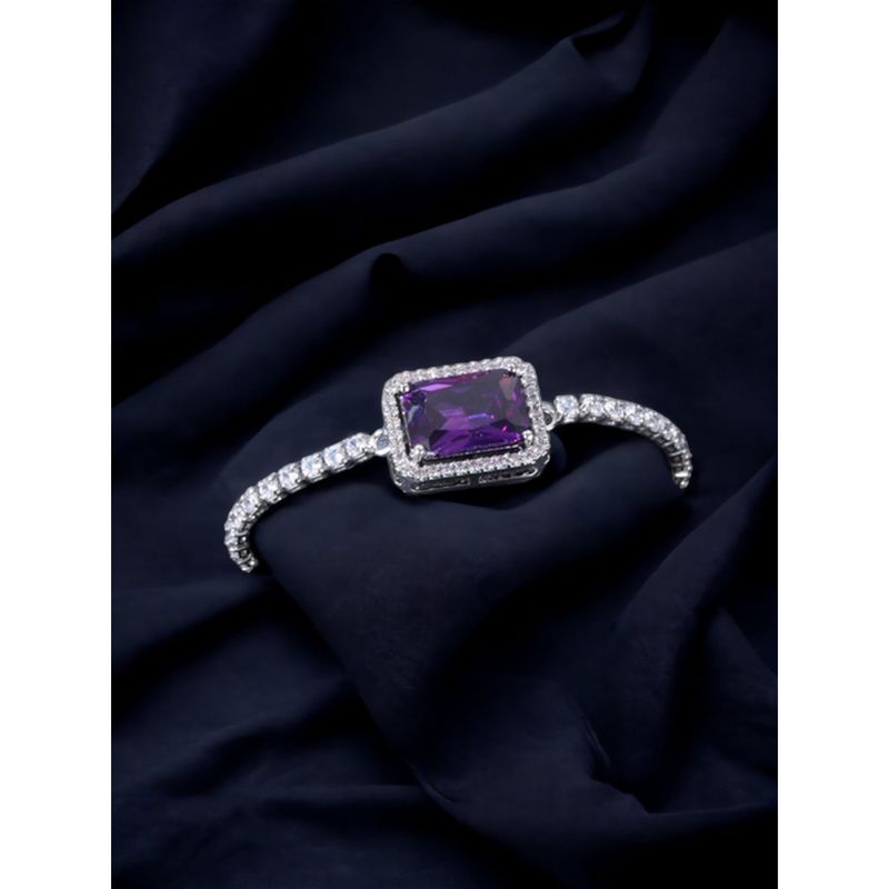 Buy Jewels Galaxy Silver Plated Rectangular Purple Crystal Studded ...