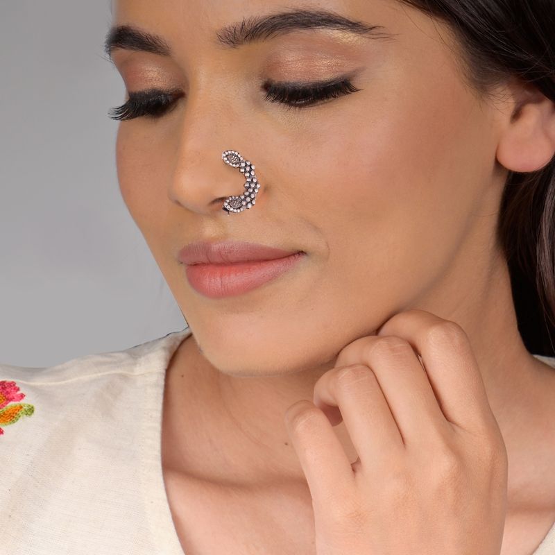 Buy Avni by GIVA Oxidised Silver Beaded Nose Ring for Womens and Girls ...