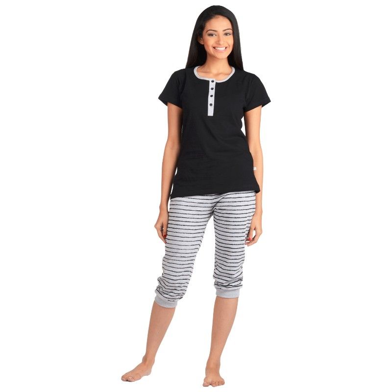 Buy Nite Flite Black And Grey Striped Capri Set - (M) Online
