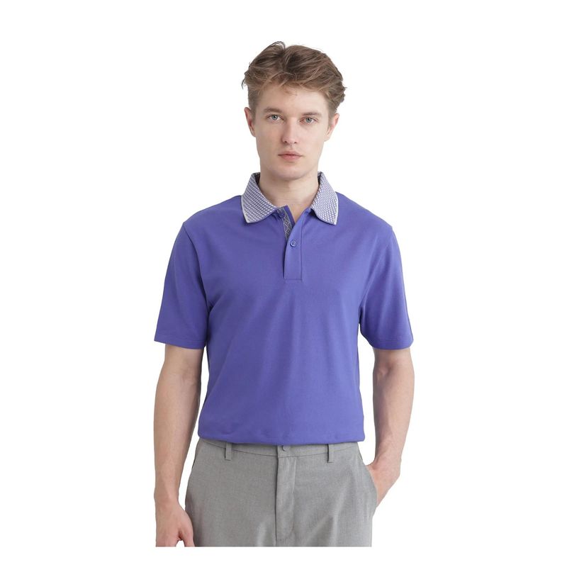 Buy Rare Rabbit Abit Blue Plain Regular Fit Polo T-Shirt Online