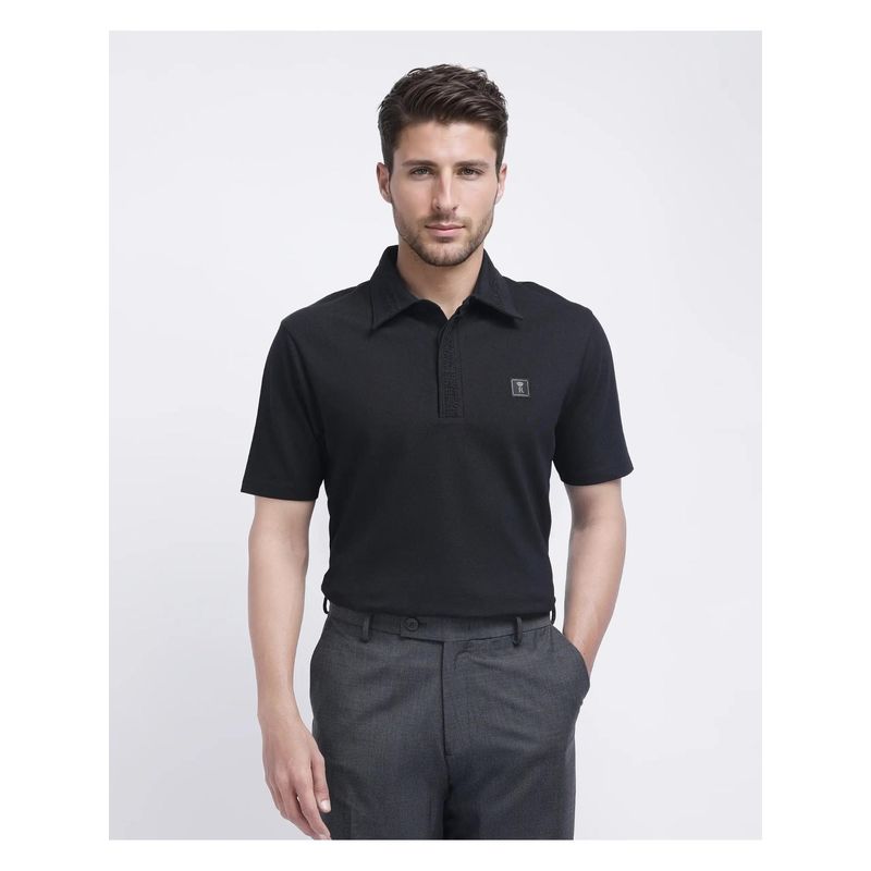Buy Rare Rabbit Ariolo Black Plain Regular Fit Polo T-Shirt Online