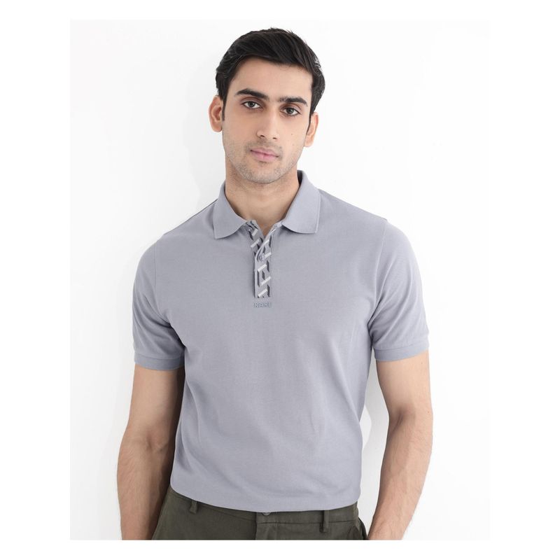 Buy Rare Rabbit Ark Grey Plain Regular Fit Polo T-Shirt Online