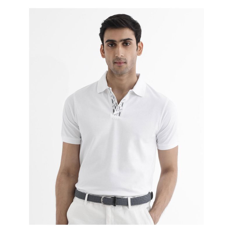 Buy Rare Rabbit Ark White Plain Regular Fit Polo T-Shirt Online