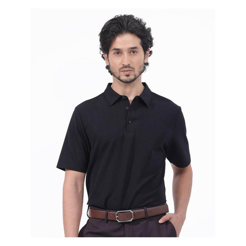 Buy Rare Rabbit Atticus Black Plain Regular Fit Polo T-Shirt Online