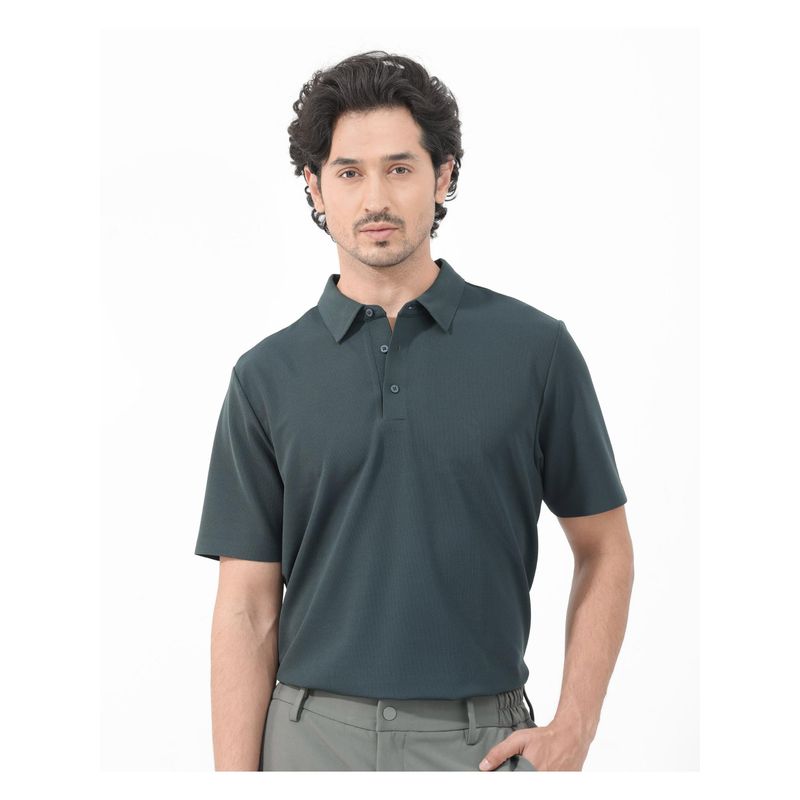 Buy Rare Rabbit Atticus Petrol Plain Regular Fit Polo T-Shirt Online