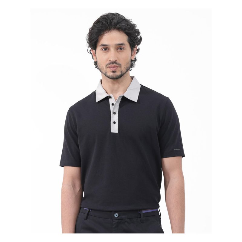 Buy Rare Rabbit Belton Black Plain Regular Fit Polo T-Shirt Online