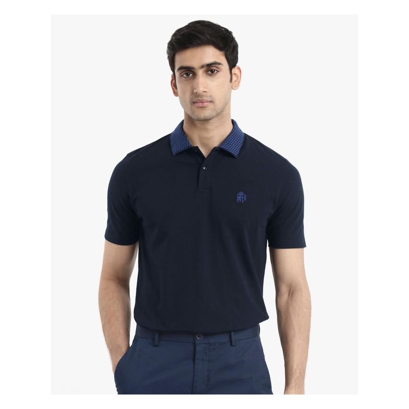 Buy Rare Rabbit Booth Navy Blue Embroidered Regular Fit Polo T-Shirt Online