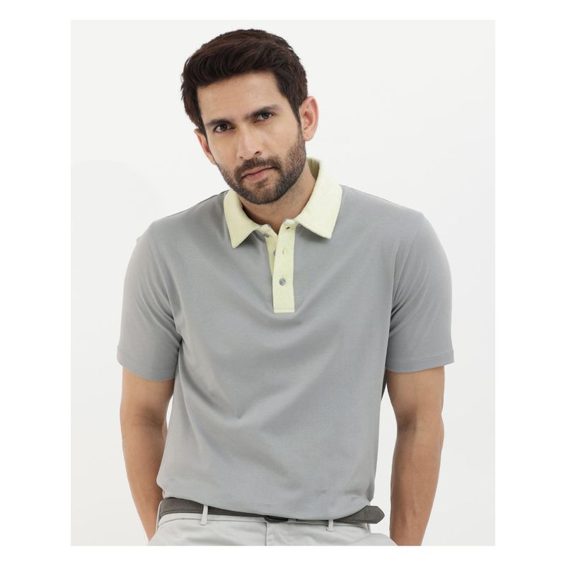 Buy Rare Rabbit Canot Grey Plain Regular Fit Polo T-Shirt Online