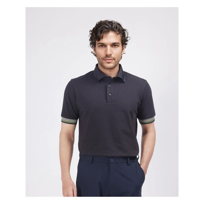 Buy Rare Rabbit Carter Black Plain Regular Fit Polo T-Shirt Online