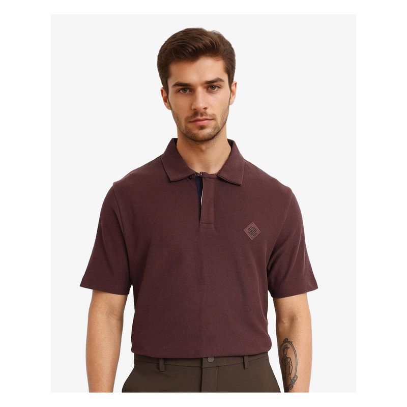 Buy Rare Rabbit Charles Dark Brown Plain Regular Fit Polo T-Shirt Online