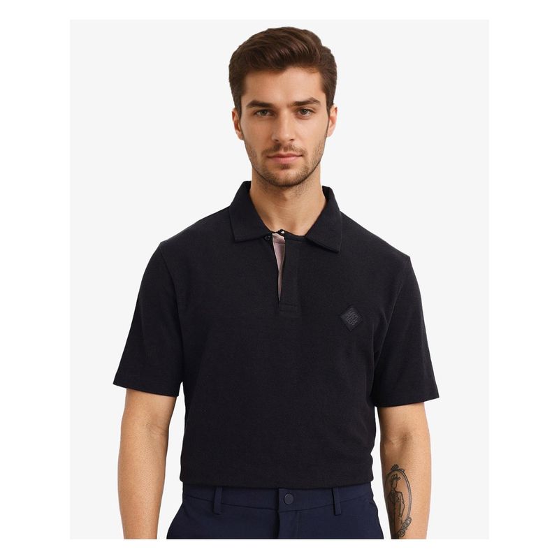 Buy Rare Rabbit Charles Black Plain Regular Fit Polo T-Shirt Online