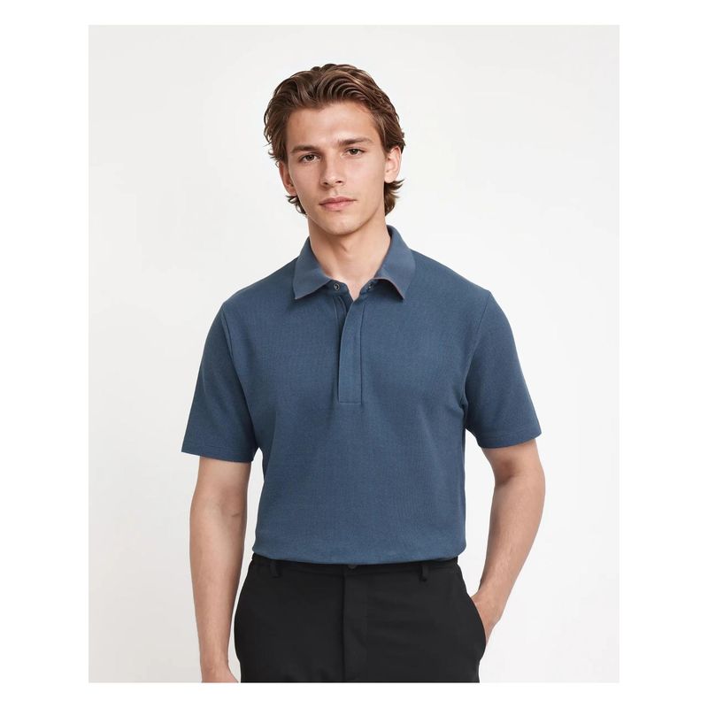 Buy Rare Rabbit Crin Blue Plain Regular Fit Polo T-Shirt Online