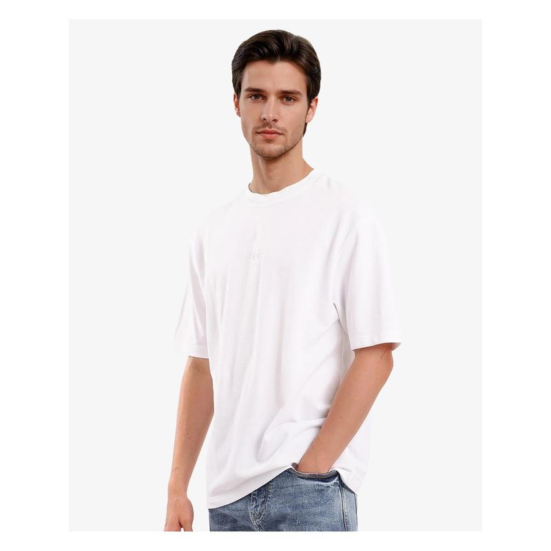 Buy Rare Rabbit Heros-1 White Plain Oversized Fit T-Shirt Online