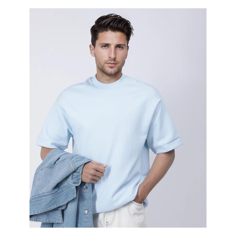 Buy Rare Rabbit Lauch Pastel Blue Plain Oversized Fit T-Shirt Online