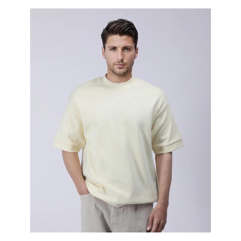 Buy Rare Rabbit Lauch Pastel Yellow Plain Oversized Fit T-Shirt Online