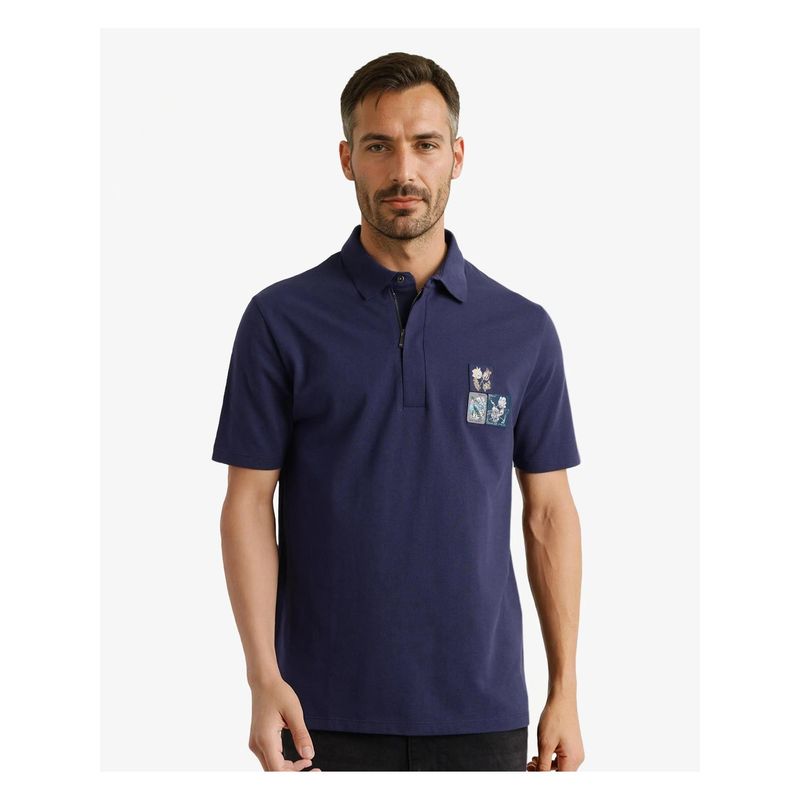 Buy Rare Rabbit Nesco Dusky Blue Plain Regular Fit Polo T-Shirt Online