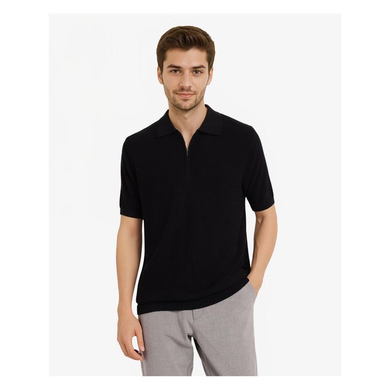 Buy Rare Rabbit Nett Black Plain Regular Fit Polo T-Shirt Online