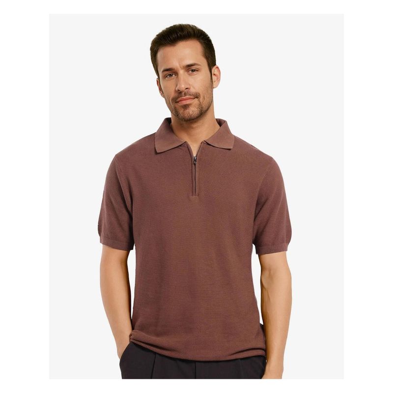Buy Rare Rabbit Nett Brown Plain Regular Fit Polo T-Shirt Online
