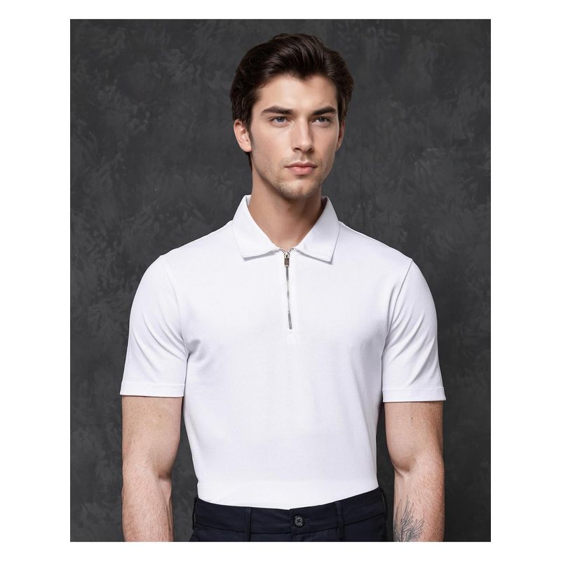 Buy Rare Rabbit Prin 1 White Plain Regular Fit Polo T-Shirt Online