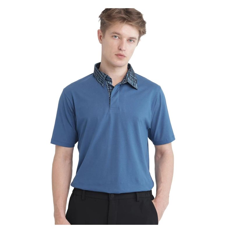Buy Rare Rabbit Ringer 25 Blue Plain Regular Fit Polo T-Shirt Online