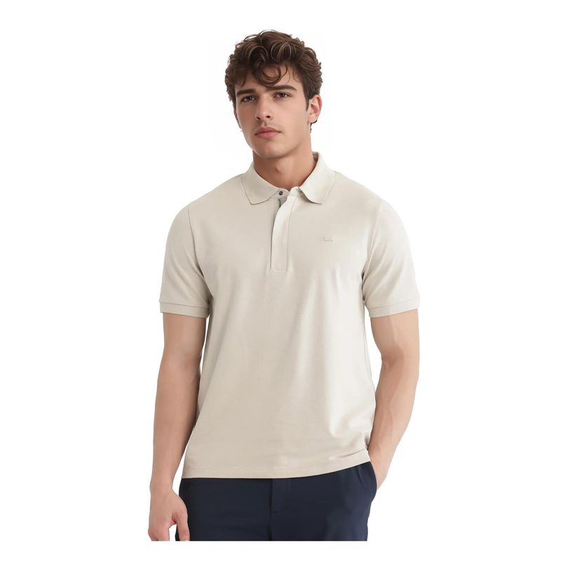 Buy Rare Rabbit Salis 25 Beige Plain Regular Fit Polo T-Shirt Online