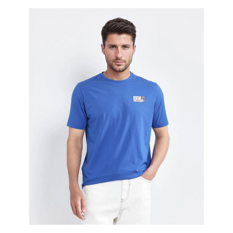 Buy Rare Rabbit Saw Pastel Blue Label Print Regular Fit T-Shirt Online