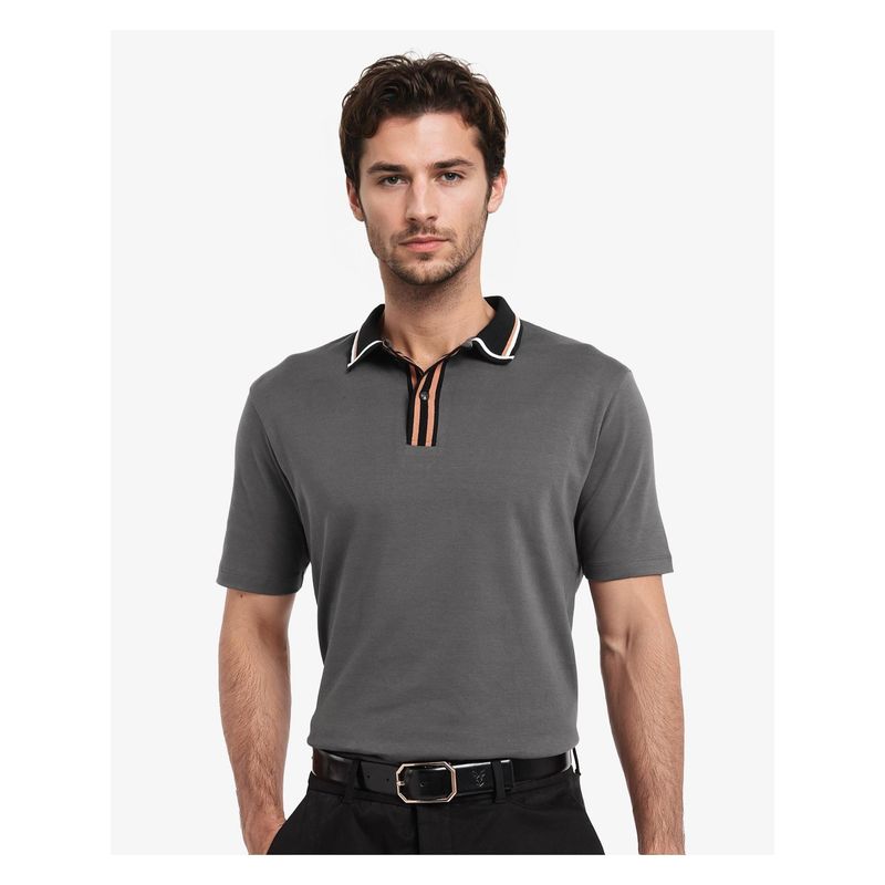 Buy Rare Rabbit Territ Dark Grey Plain Regular Fit Polo T-Shirt Online