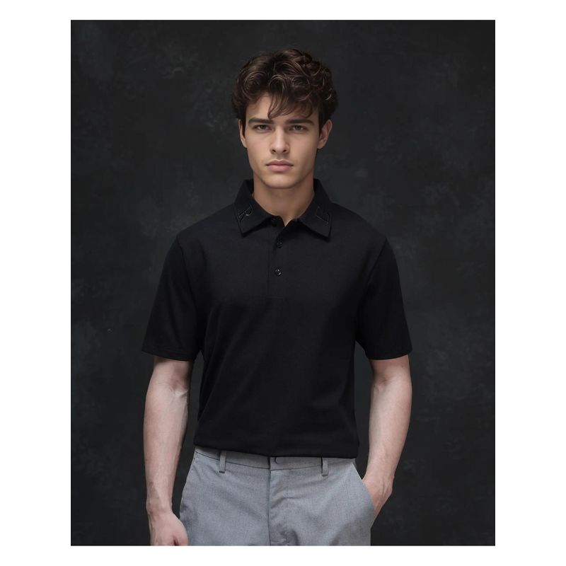 Buy Rare Rabbit Theron Black Plain Regular Fit Polo T-Shirt Online