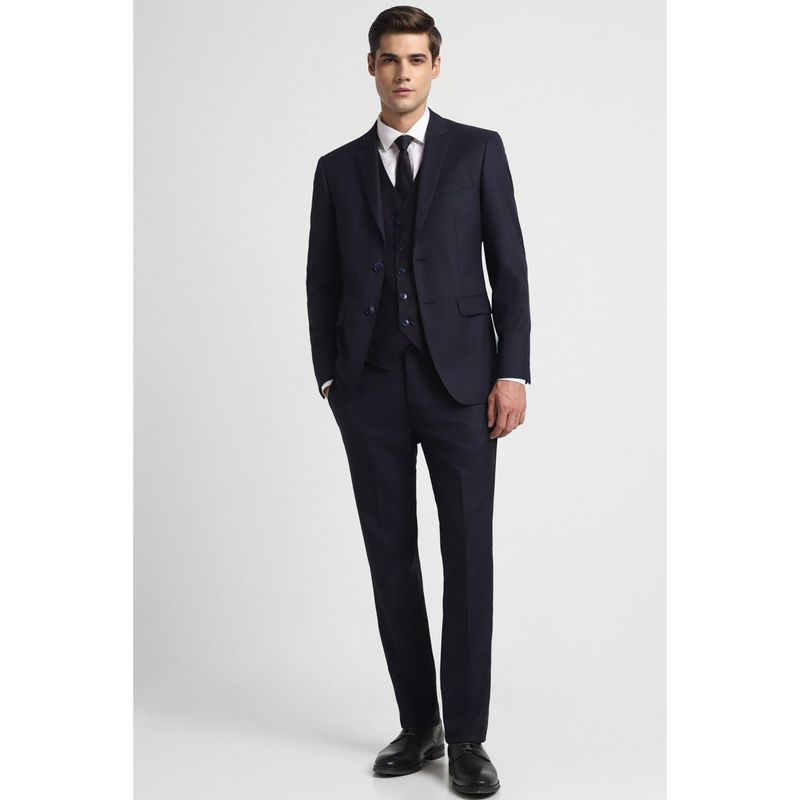 Buy Allen Solly Men Navy Slim Fit Solid Formal Suit (Set of 3) Online