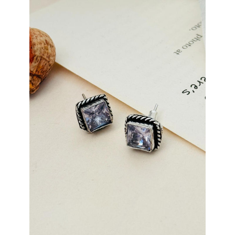 Buy Abdesigns Silver Plated White Stone Studs Online