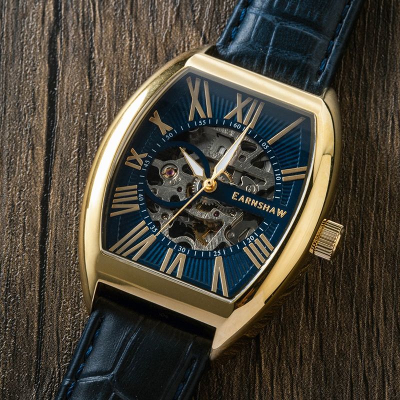 Buy Earnshaw Beauchamp Automatic Skeleton Blue Tonneau Dial Mens Watch ...