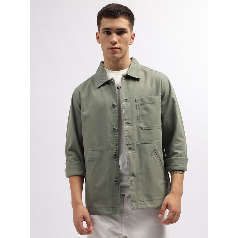 Buy GANT Mens Green Solid Spread Collar Full Sleeves Shirt Online