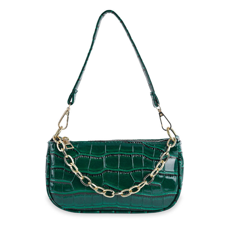 Buy NUFA Croc Chunky Chain Green Crossbody Bag Online