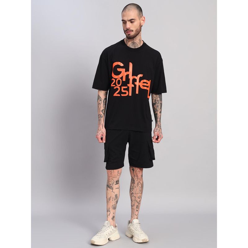 Buy Griffel Men Black Griffel Men Black Oversized Cotton Typography Co-Ord Set Online