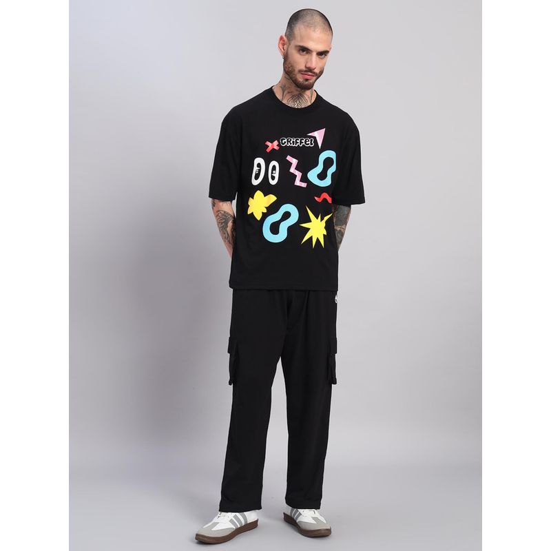 Buy Griffel Men Black Griffel Men Black Oversized Cotton Typography Co-Ord Set Online