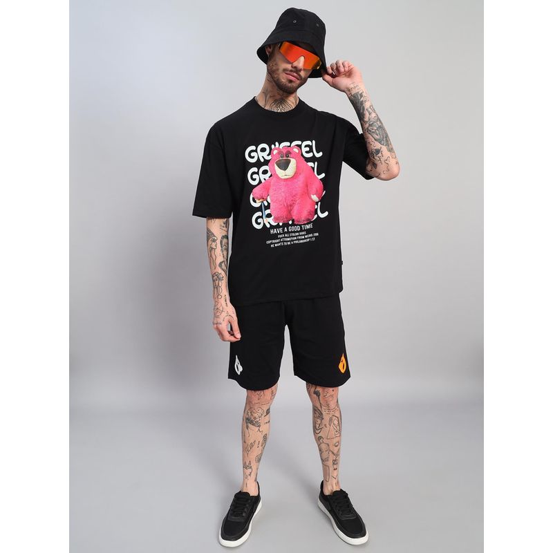 Buy Griffel Men Black Griffel Men Black Oversized Cotton Typography Co-Ord Set Online