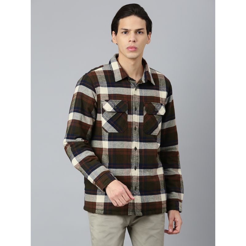 Buy WOODLAND Checks Casual Shirt Olive Online