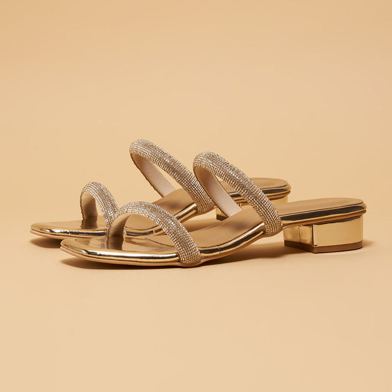 Buy Eridani Armor Embellished Gold Sandal Heels Online