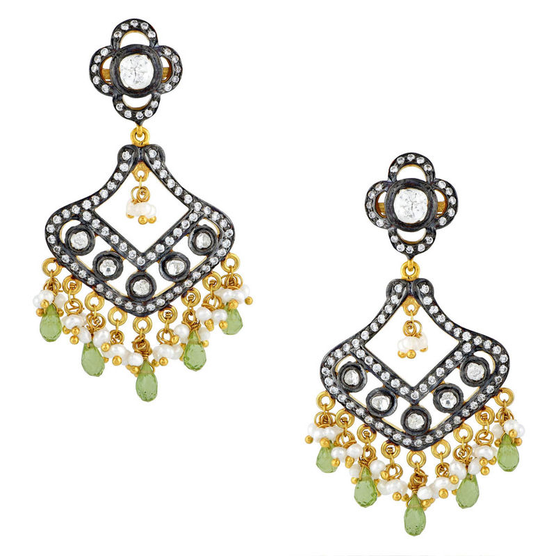 Buy Tribe Amrapali Silver Oxidised Flower Green Glass Pearl Drop ...