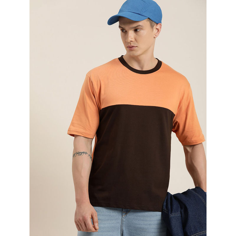 Buy DILLINGER Orange Colorblocked Oversized T-Shirt Online