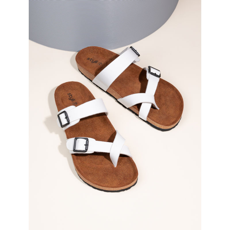 Buy Styli Men White Toe Loop Double Buckle Straps Comfort Sandals Online