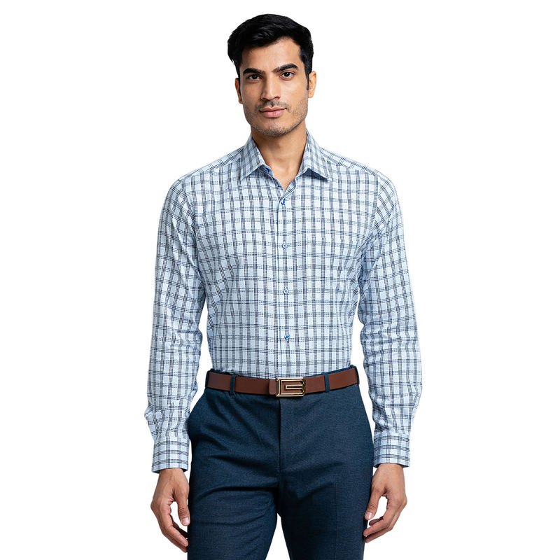 Buy Raymond Regular Fit Checkered Blue Shirt Online