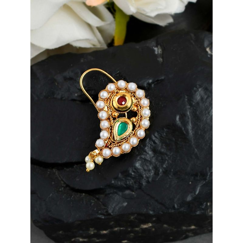 Buy Silvermerc Designs Pearl Mango Traditional Nose Pin Online